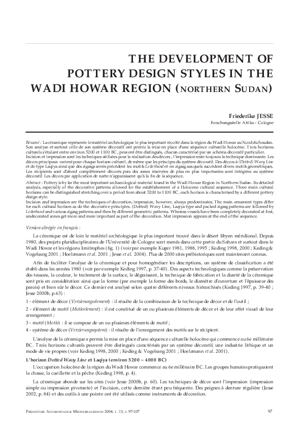 (PDF) The development of pottery design styles in the Wadi Howar Region ...