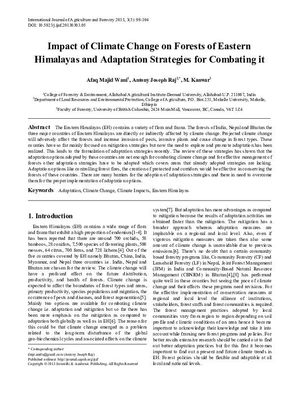 (PDF) Impact of climate change on forests of Eastern Himalayas and ...