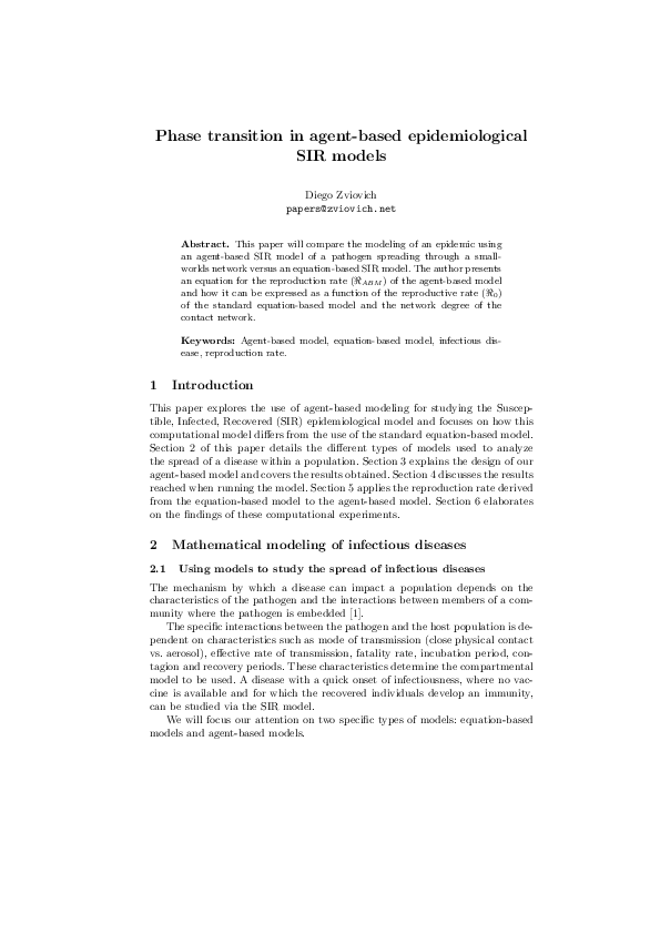 (PDF) Phase transition in agent-based epidemiological SIR models