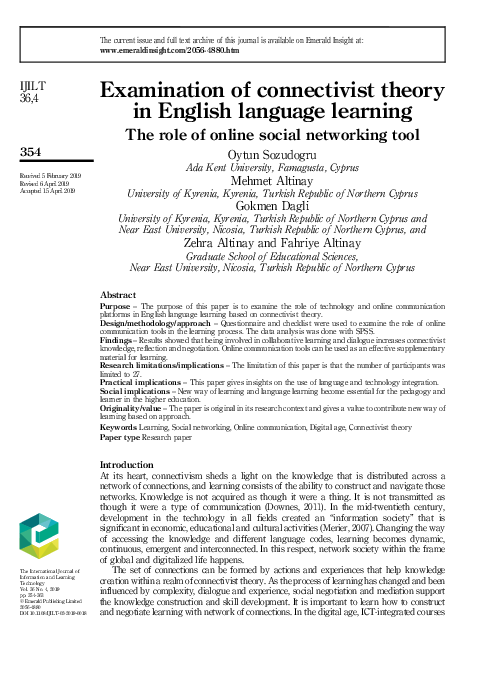 (PDF) Examination of connectivist theory in English language learning The role of online social ...