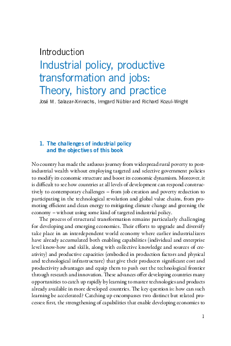(PDF) Industrial Policy, Productive Transformation and Jobs: Theory, History and Practice