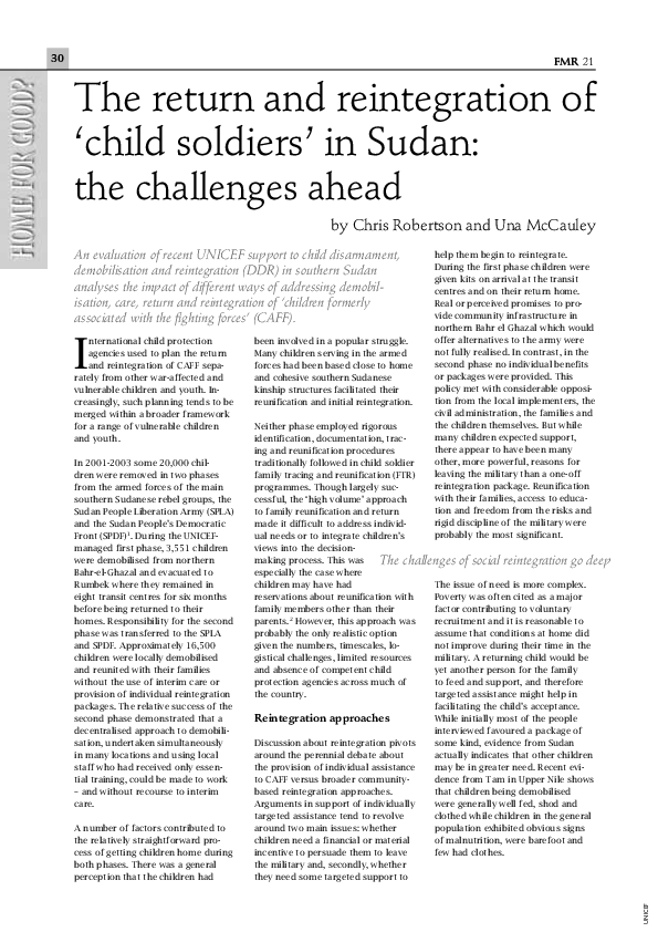 (PDF) The return and reintegration of'child soldiers' in Sudan: the ...