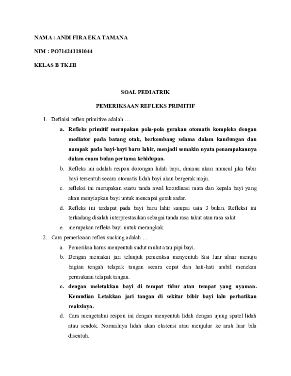 (DOC) SOAL PEDIATRIK PEMERIKSAAN REFLEKS PRIMITIF