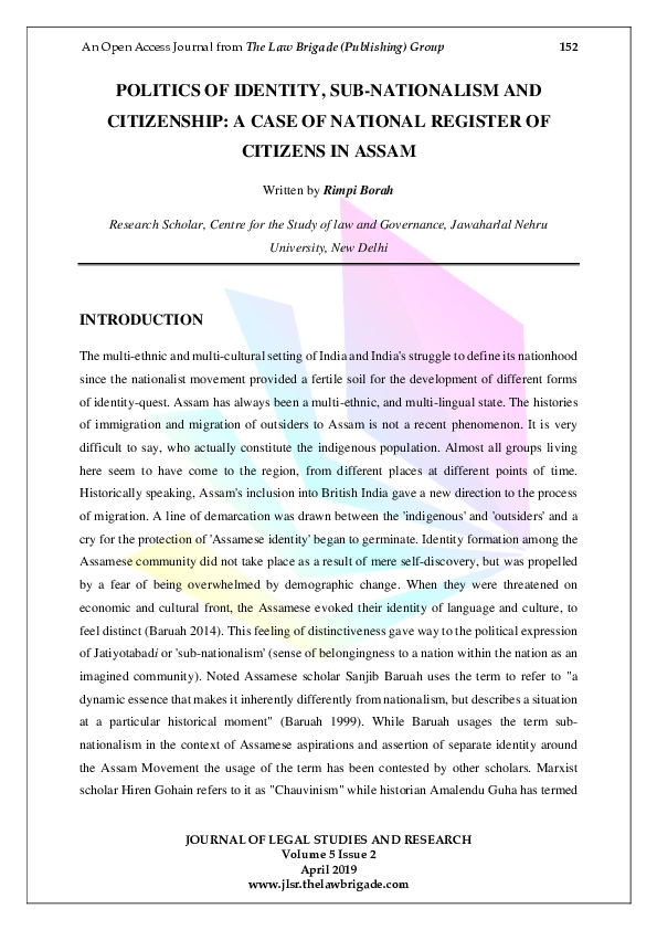 (PDF) POLITICS OF IDENTITY, SUB-NATIONALISM AND CITIZENSHIP: A CASE OF ...