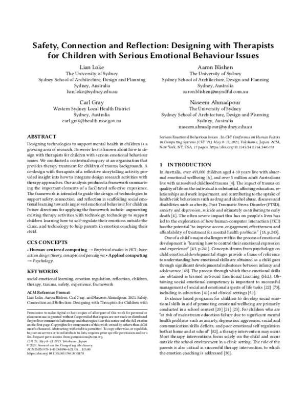 (PDF) Safety, Connection and Reflection: Designing with Therapists for ...