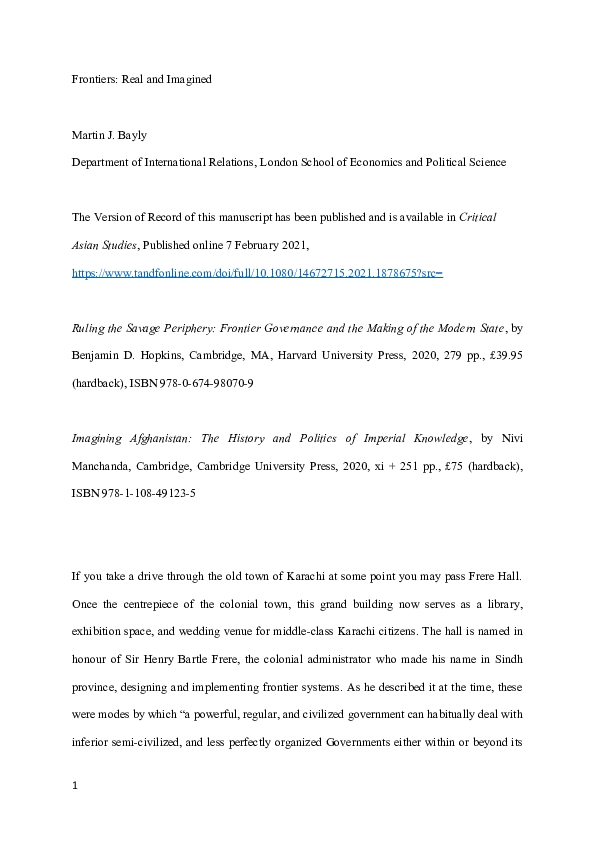 (DOC) Frontiers: Real and Imagined, Book Review of Ruling the Savage ...