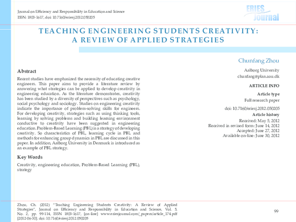 (PDF) Teaching Engineering Students Creativity: A Review of Applied ...