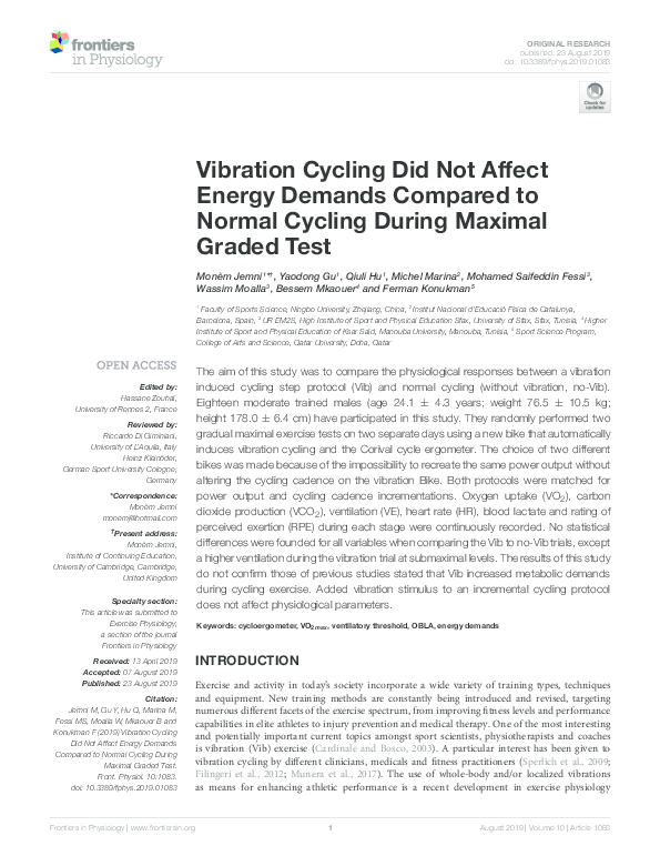 (PDF) Vibration Cycling Did Not Affect Energy Demands Compared to ...