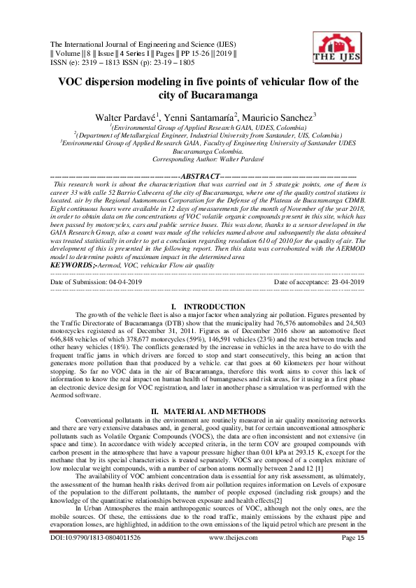 (PDF) VOC dispersion modeling in five points of vehicular flow of the ...