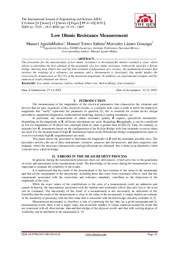 (PDF) Low Ohmic Resistance Measurement