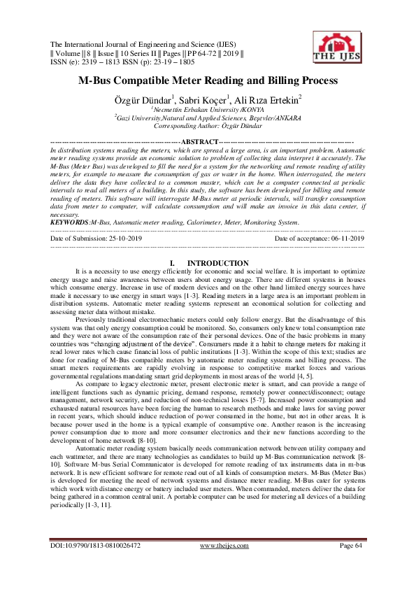 (PDF) M-Bus Compatible Meter Reading and Billing Process