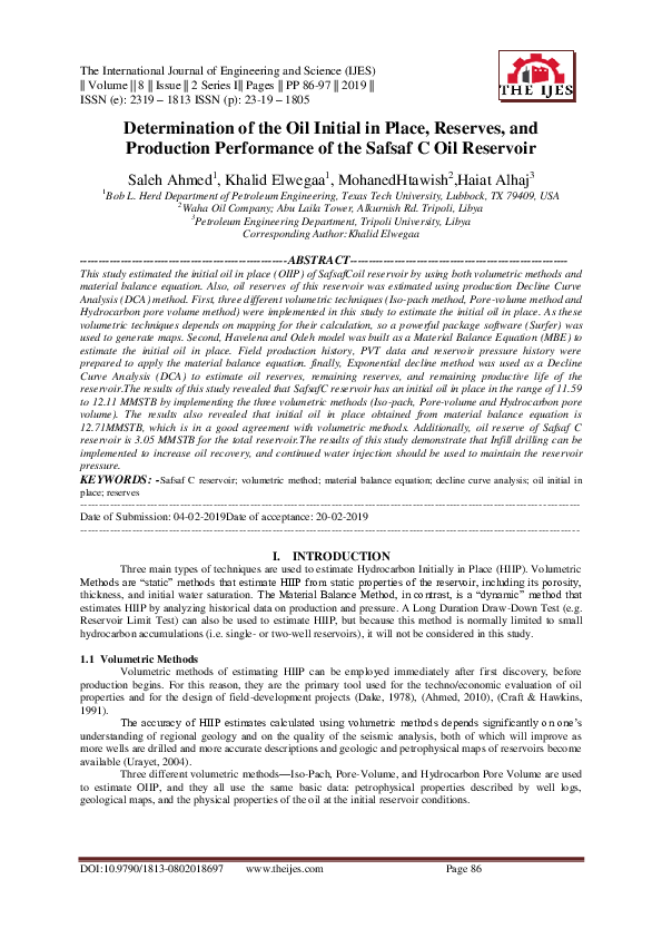 (PDF) Determination of the Oil Initial in Place, Reserves, and ...