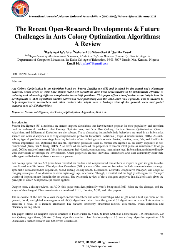 (PDF) The Recent Open-Research Developments & Future Challenges in Ants Colony Optimization ...