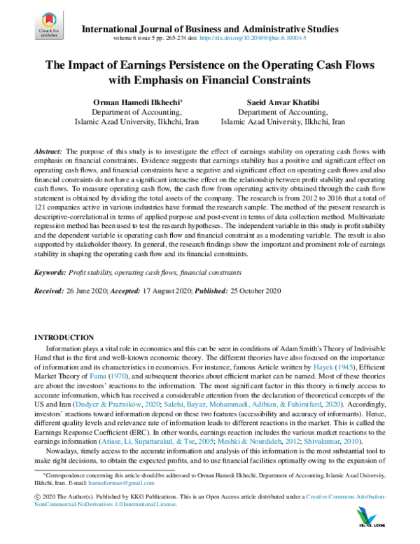 (PDF) The Impact of Earnings Persistence on the Operating Cash Flows ...