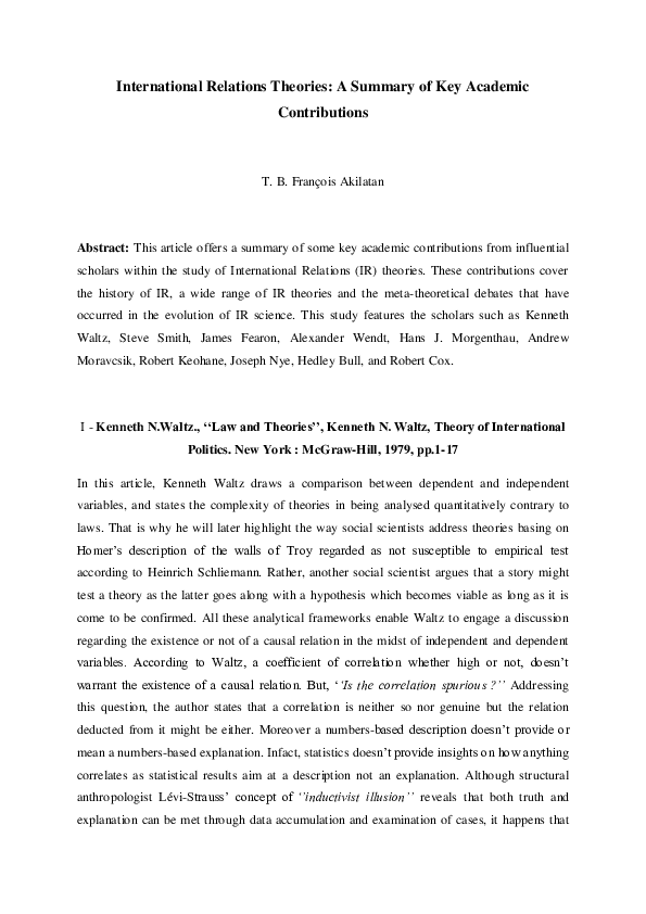 (PDF) International Relations Theories: A Summary of Key Academic ...