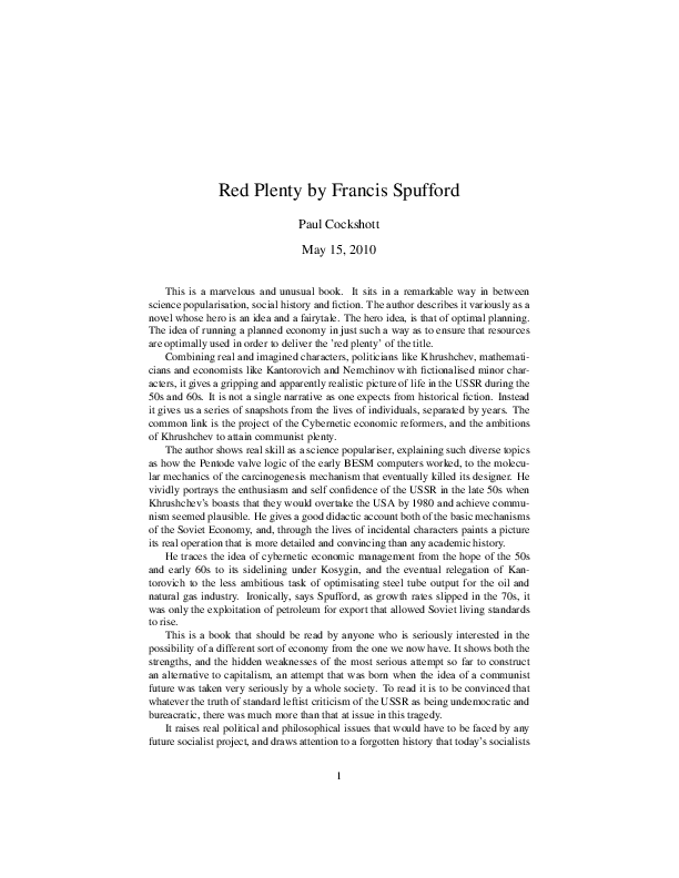 (PDF) Review: Red Plenty by Francis Spufford