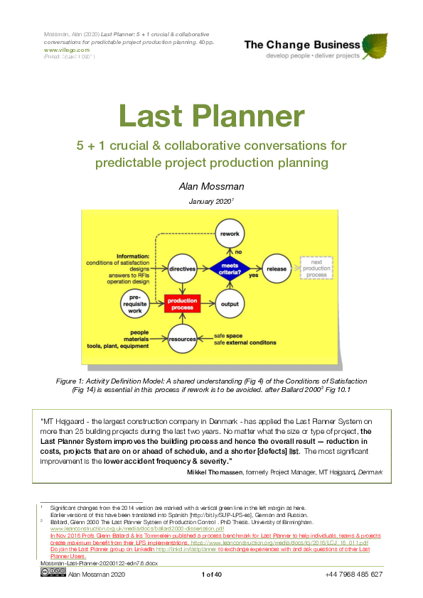 (PDF) Last Planner (2020 edition): 5 + 1 crucial & collaborative ...