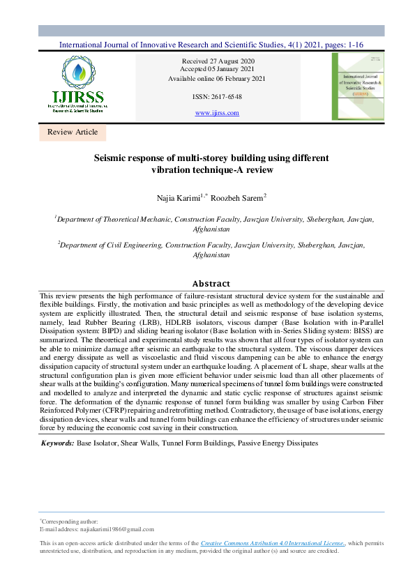 (PDF) Seismic response of multi-storey building using different vibration technique-A review