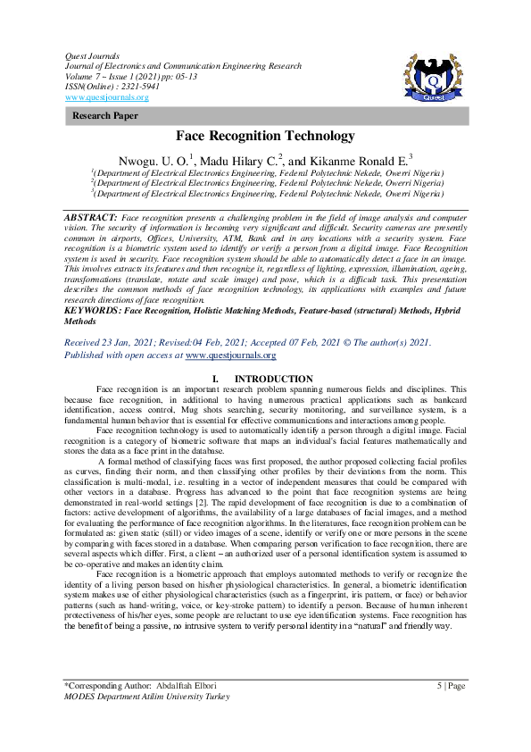 (PDF) Face Recognition Technology