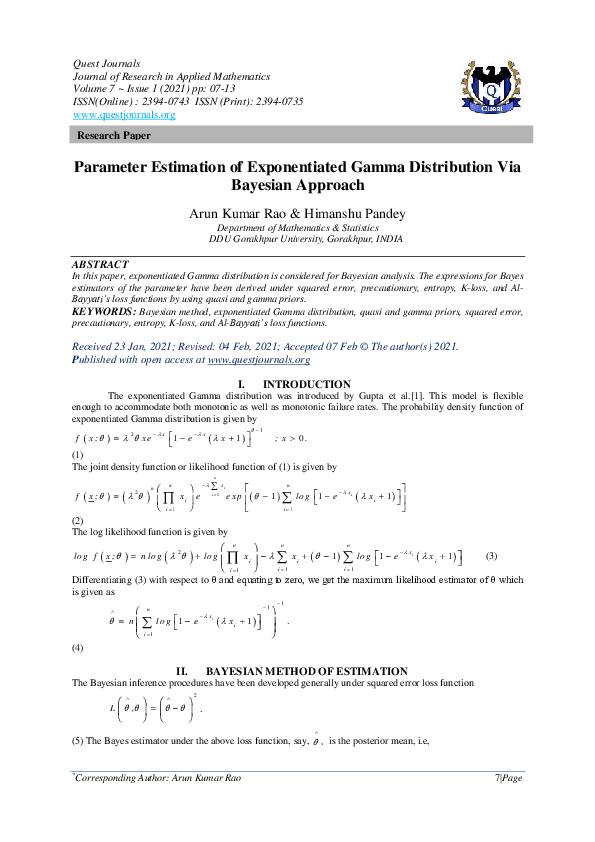 Pdf Parameter Estimation Of Exponentiated Gamma Distribution Via