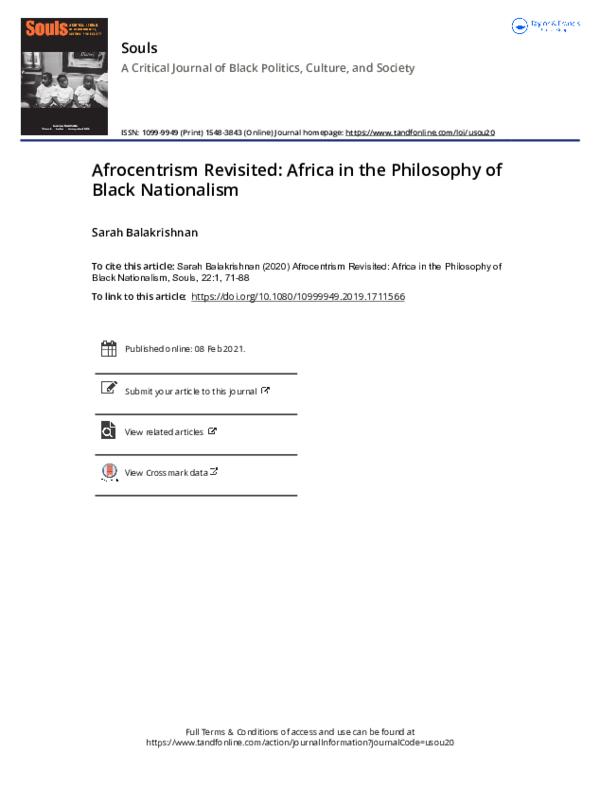 (PDF) Afrocentrism Revisited: Africa in the Philosophy of Black Nationalism