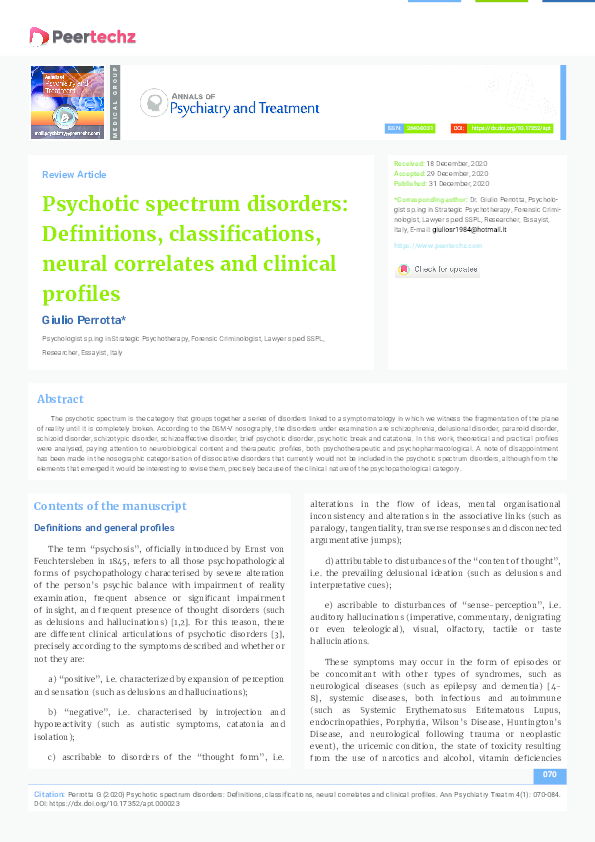 (PDF) Psychotic spectrum disorders: Definitions, classifications ...