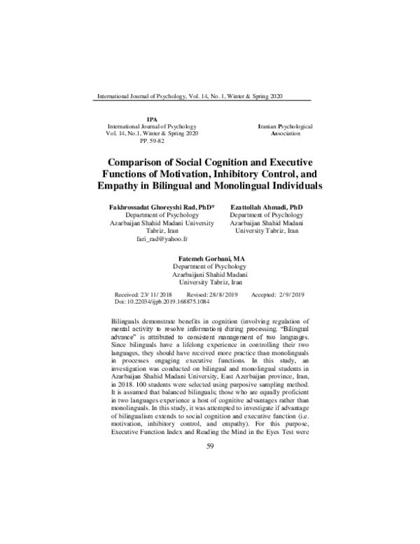 (PDF) Comparison of Social Cognition and Executive Functions of Motivation, Inhibitory Control ...