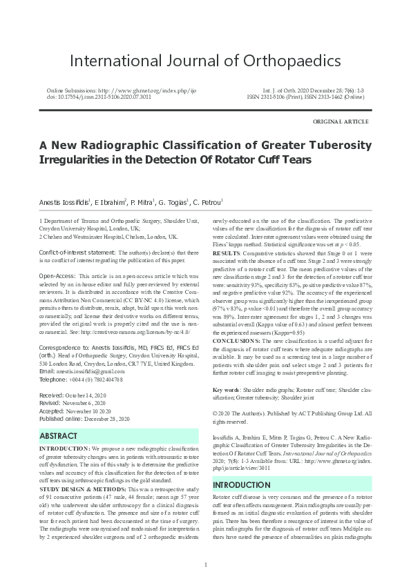 (PDF) A New Radiographic Classification of Greater Tuberosity ...