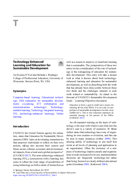 (PDF) Technology-Enhanced Learning and Education for Sustainable Development