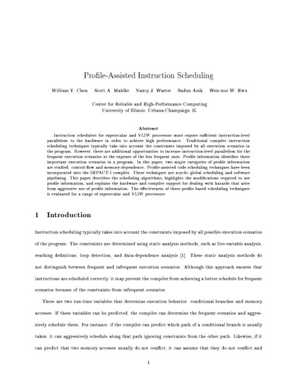 (PDF) Profile-assisted instruction scheduling