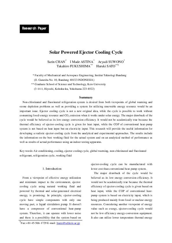 (PDF) Solar Powered Ejector Cooling Cycle