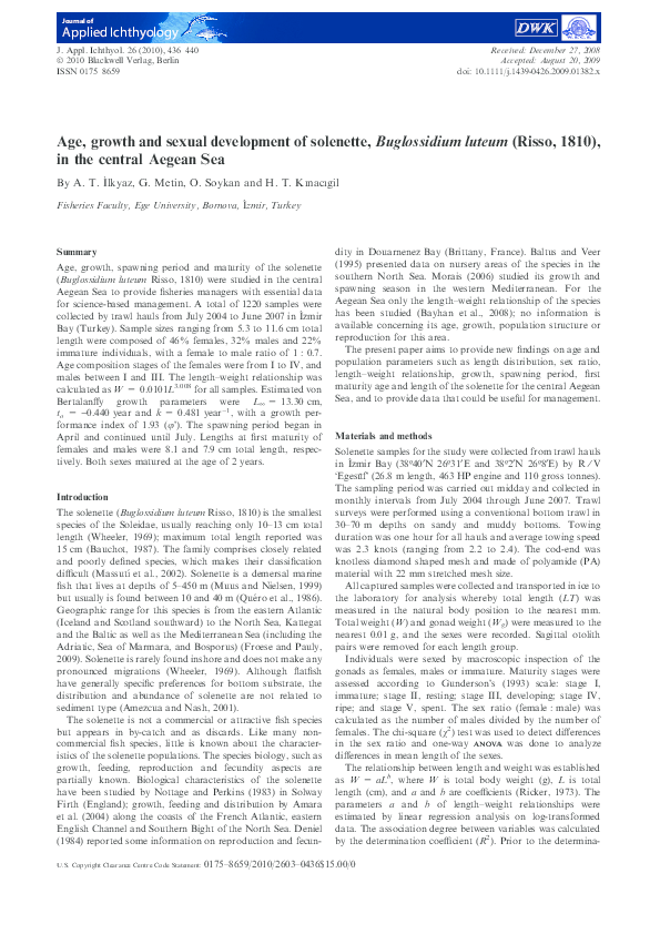 (PDF) Age, growth and sexual development of solenette, Buglossidium ...