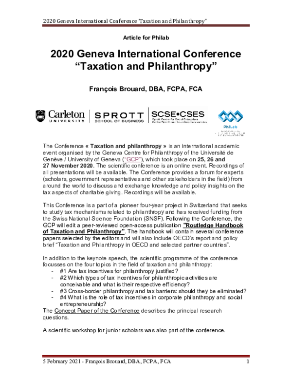 (PDF) Summary Report: 2020 Geneva International Conference “Taxation ...