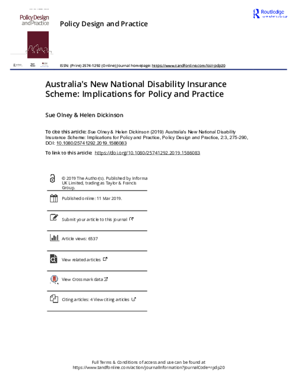 (PDF) Australia's New National Disability Insurance Scheme: Implications for Policy and Practice ...