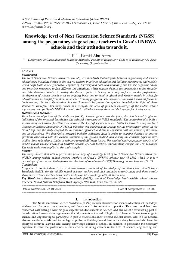 (PDF) Knowledge level of Next Generation Science Standards (NGSS) among ...