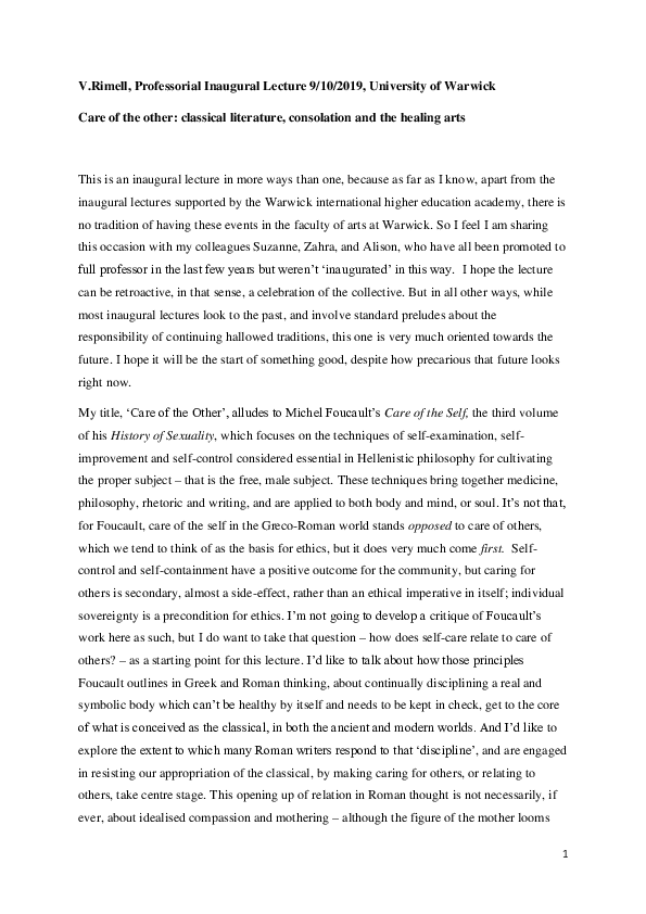(PDF) Care of the other classical literature consolation and the ...
