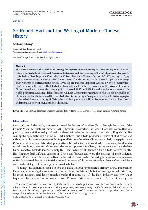 (PDF) Sir Robert Hart and the Writing of Modern Chinese History