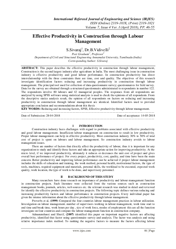 (PDF) Effective Productivity in Construction through Labour Management