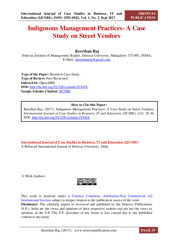 (PDF) Indigenous Management Practices-A Case Study on Street Vendors