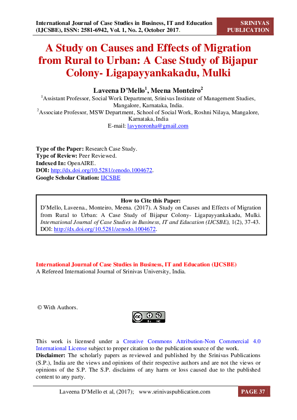 (PDF) A Study on Causes and Effects of Migration from Rural to Urban: A ...