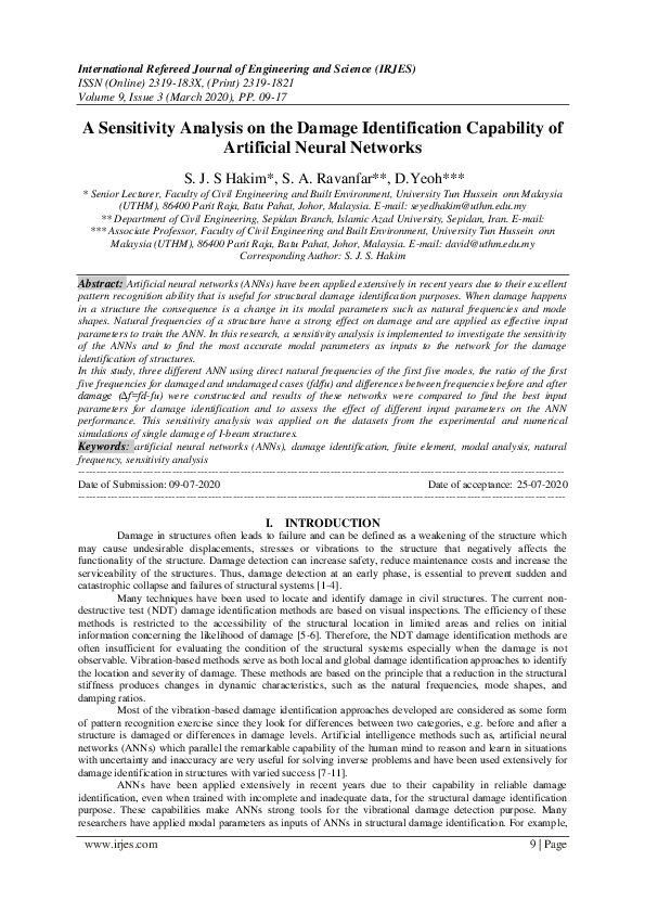 (PDF) A Sensitivity Analysis on the Damage Identification Capability of Artificial Neural Networks