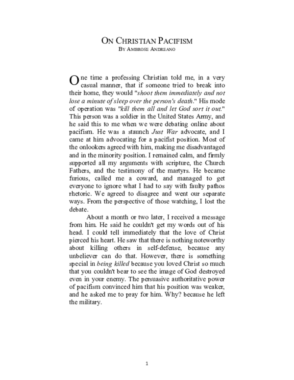 (PDF) On Christian Pacifism