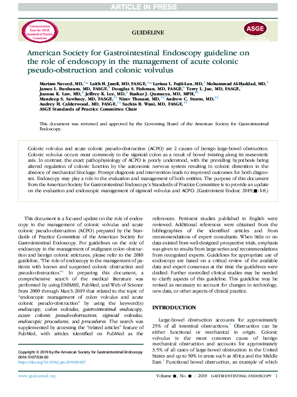 (PDF) American Society for Gastrointestinal Endoscopy guideline on the ...
