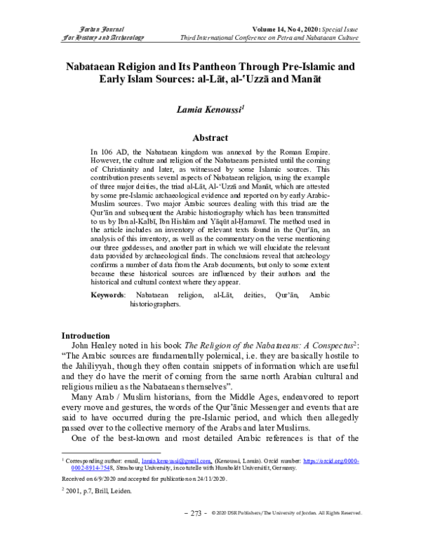 (PDF) Nabataean Religion and Its Pantheon Through Pre-Islamic and Early ...
