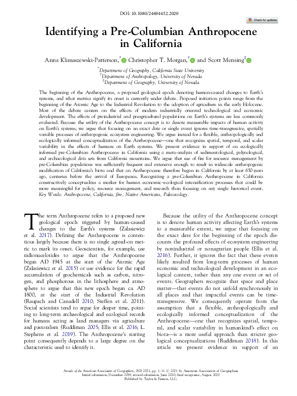 (PDF) Identifying a Pre-Columbian Anthropocene in California