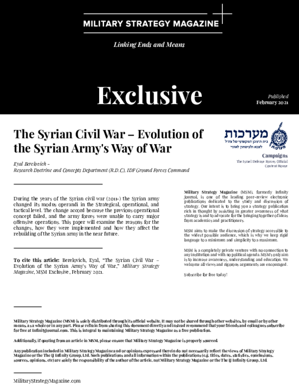 (PDF) The Syrian Civil War – Evolution of the Syrian Army's Way of War