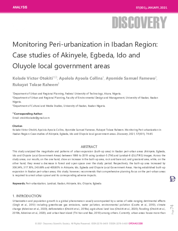 (PDF) ARTICLE Monitoring Peri-urbanization in Ibadan Region: Case ...