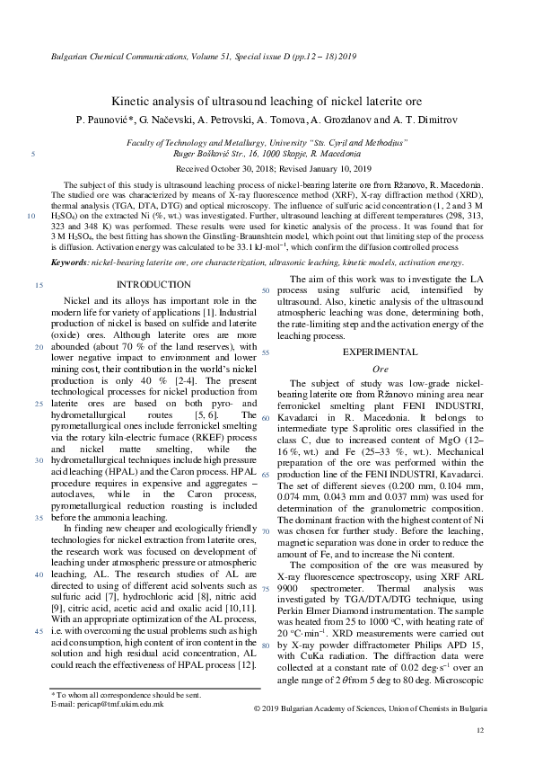 (PDF) Kinetic analysis of ultrasound leaching of nickel laterite ore