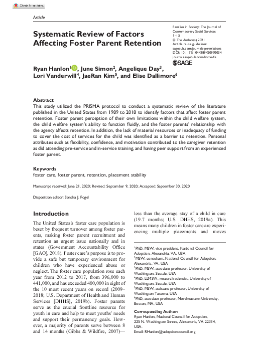 (PDF) Systematic Review of Factors Affecting Foster Parent Retention