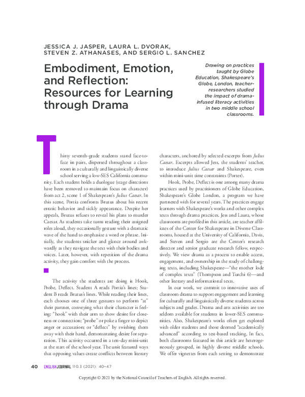 (PDF) Embodiment, emotion, and reflection: Resources for learning ...